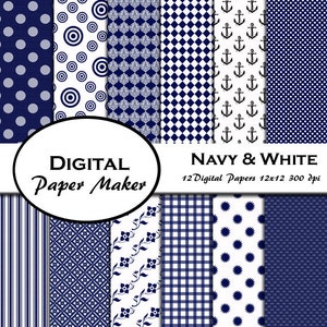 Navy and White Digital Paper Designs That Can Be Used for - Etsy