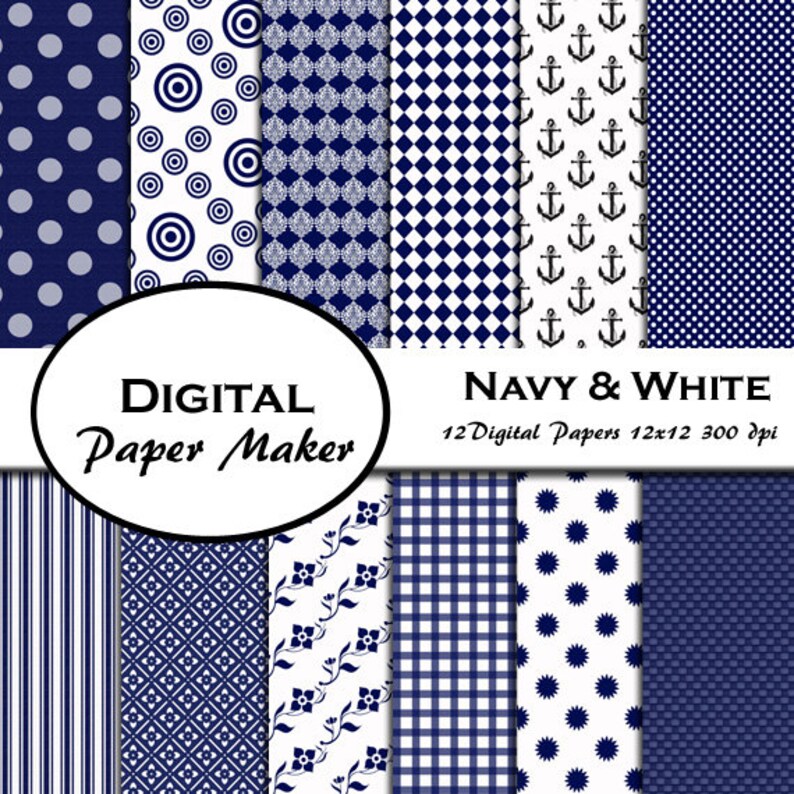 Navy and White Digital Paper Designs That Can Be Used for Scrap Booking ...