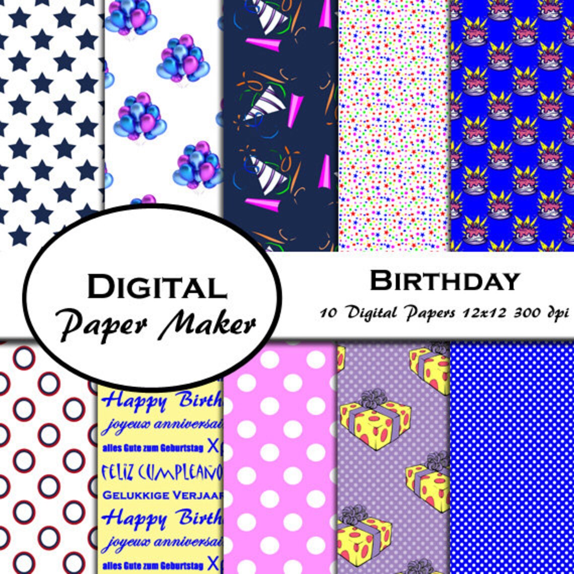 Birthday Digital Paper Designs Great for Scrapbooking - Etsy Norway