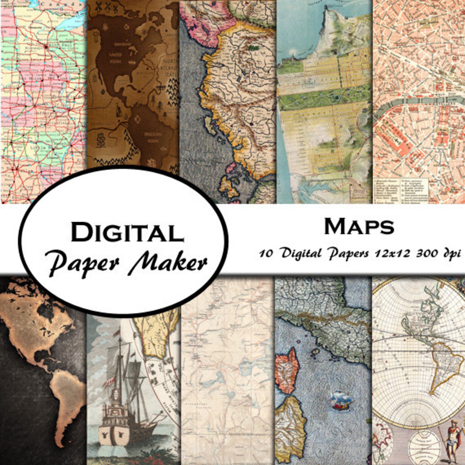 Digital Scrapbooking Paper. Antique and Vintage Looking Maps Also Great ...