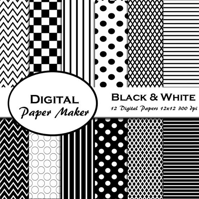 Black and White Digital Paper Designs That Can Be Used for Scrap ...
