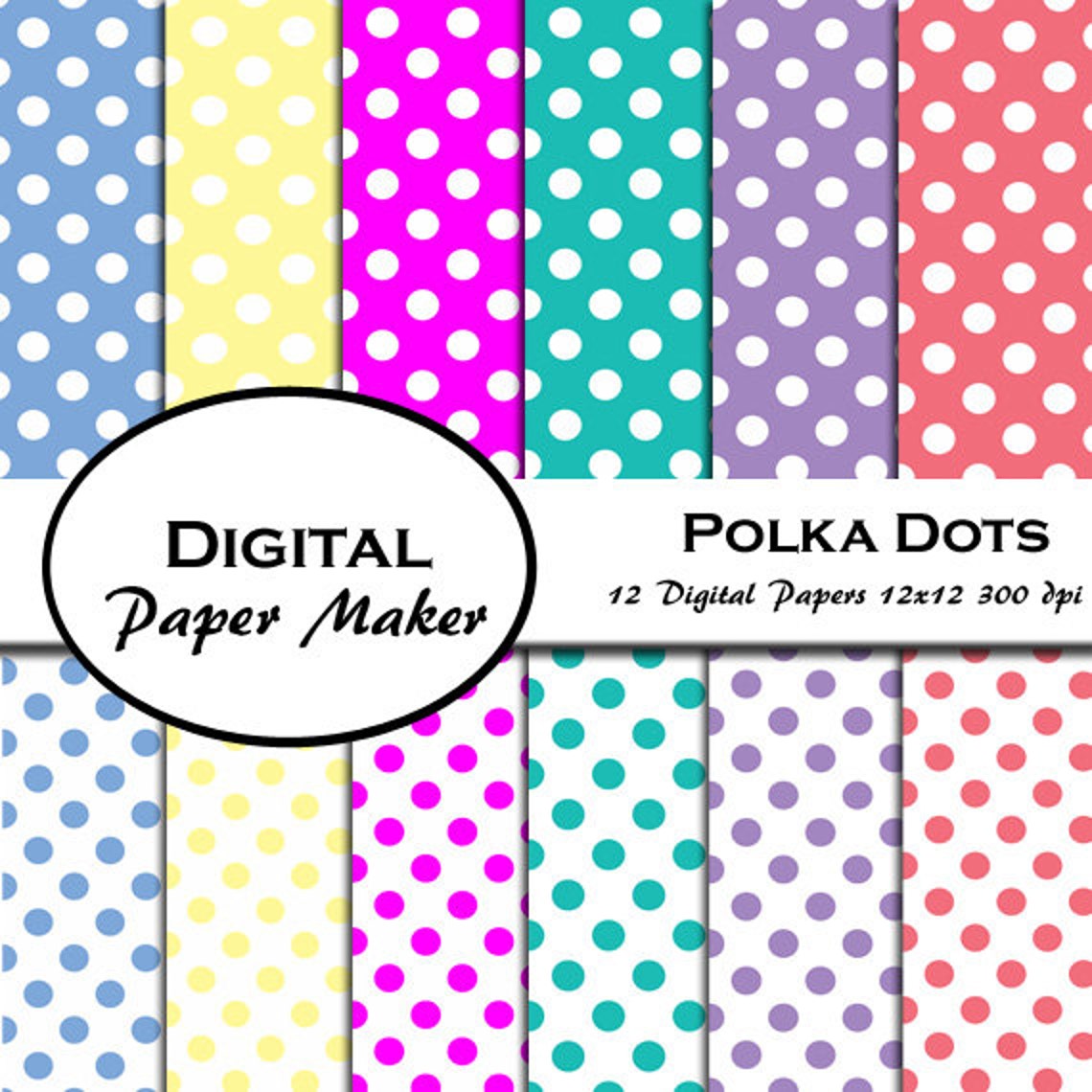 Polka Dot Digital Paper. Vibrant Polka Dot Digital Designs for Scrap ...