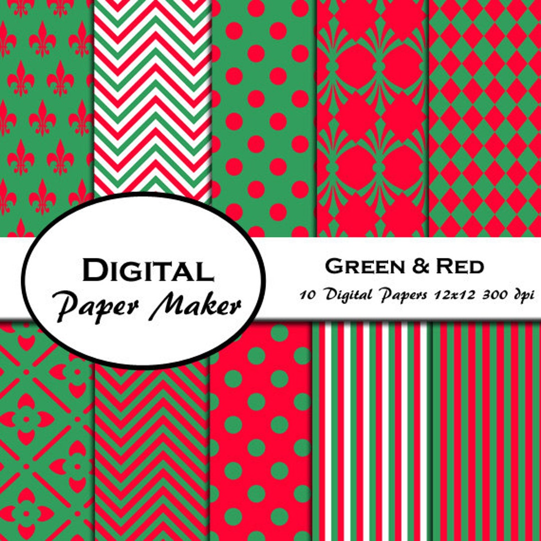 Green and Red Digital Paper Designs That Can Be Used for Scrap Booking ...