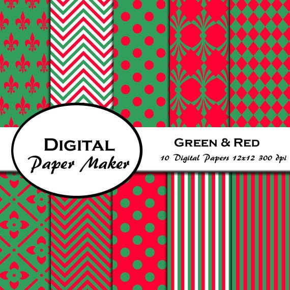 Green and Red Digital Paper Designs That Can Be Used for Scrap | Etsy