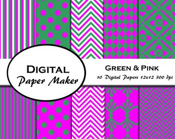Pink and Green Digital Paper. Vibrant Digital Designs for - Etsy