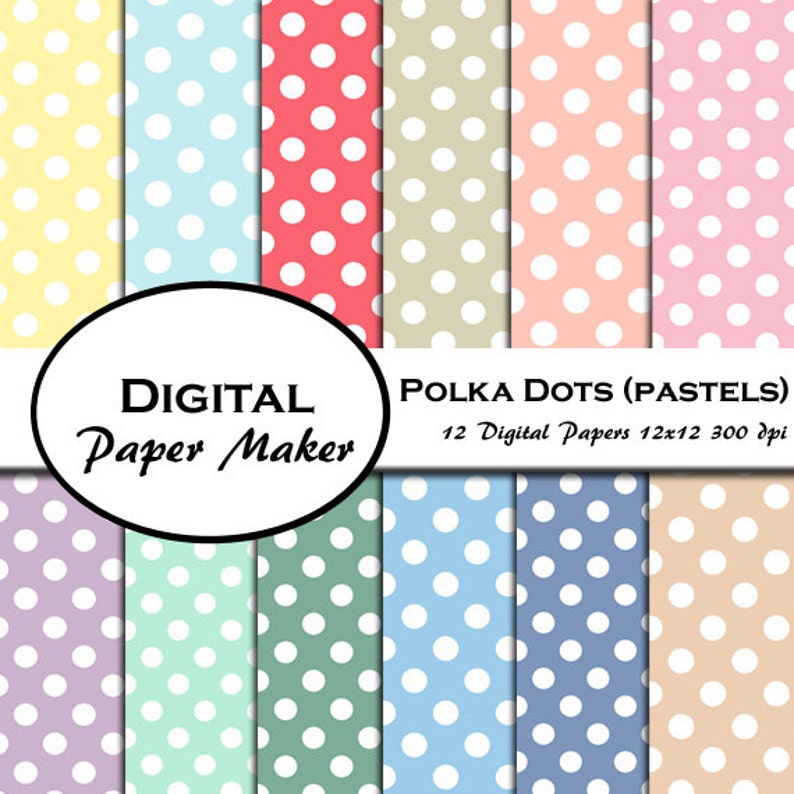 Polka Dot Digital Paper. Pastel Polka Dot Digital Designs for Scrap ...