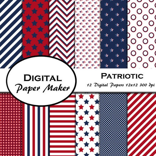 Patriotic Red White and Blue Digital Paper Good for - Etsy