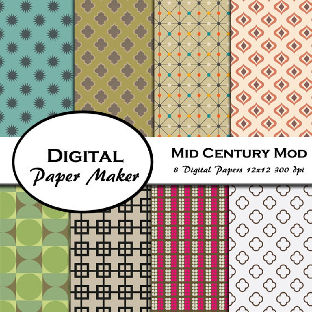 Mid-century Modern Digital Paper Designs for Scrapbooking, Backgrounds ...