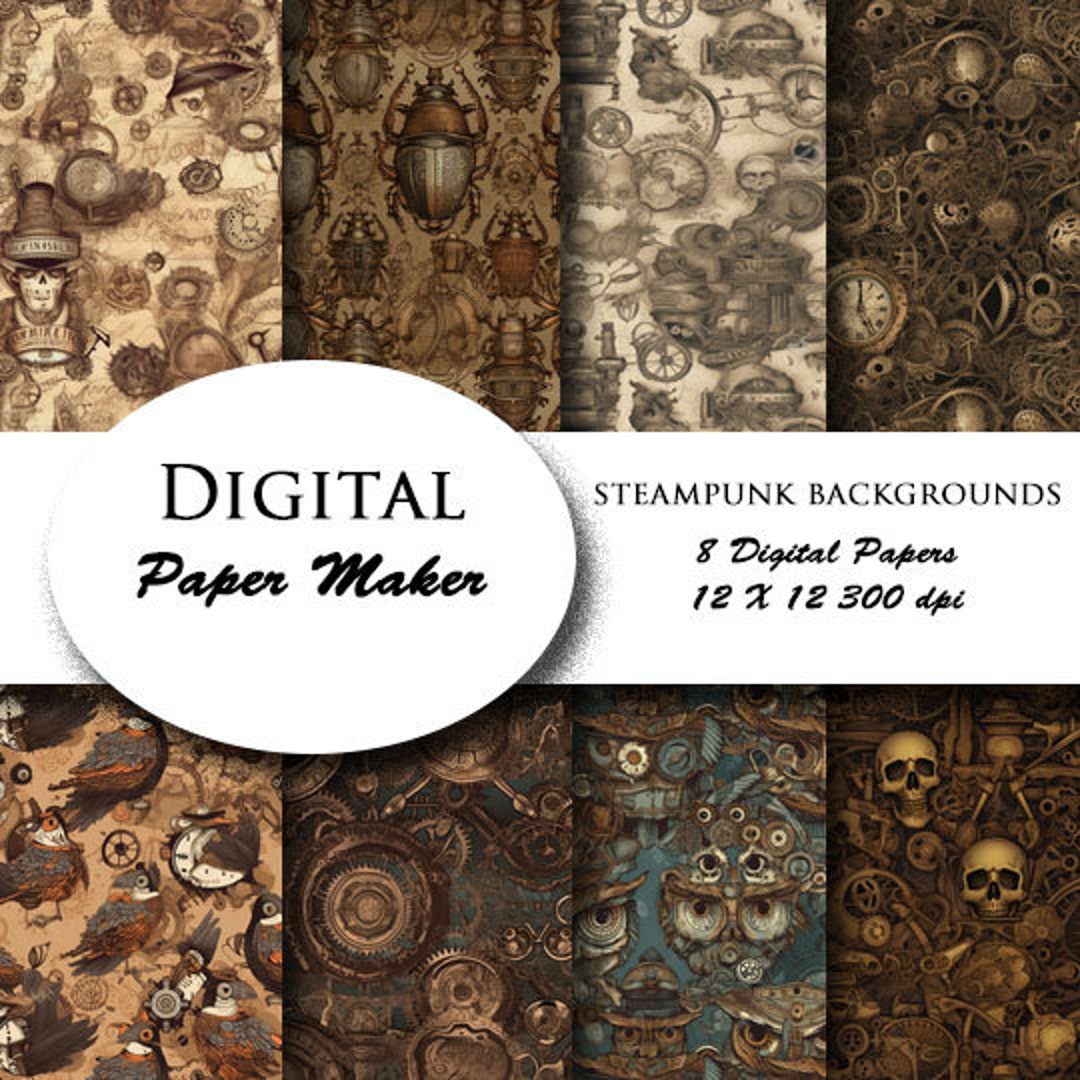 Steampunk Digital Paper to Use for Scrapbooking, Clipart, Backgrounds ...