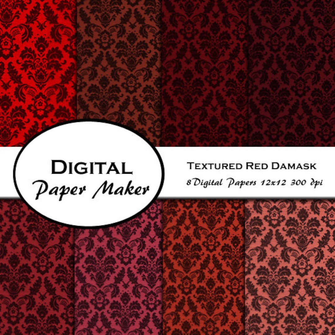 Red Textured Damask Digital Paper Designs That Can Be Used for Scrap ...
