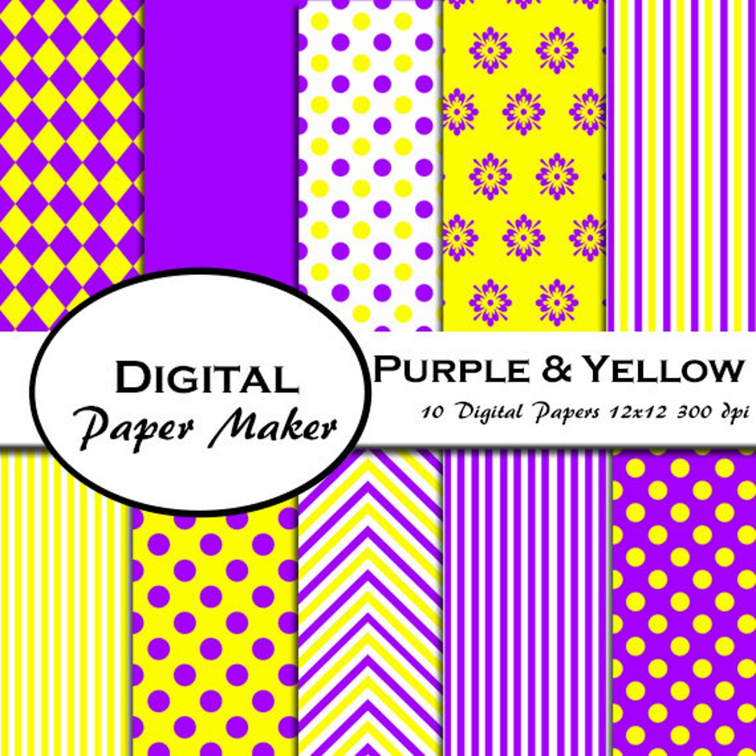 Purple and Yellow Digital Paper. Vibrant Digital Designs for ...