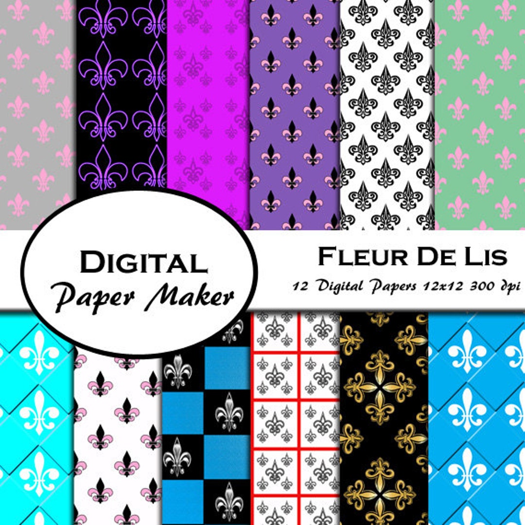 Fleur De Lis Digital Paper Designs for Scrapbooking, Backgrounds ...