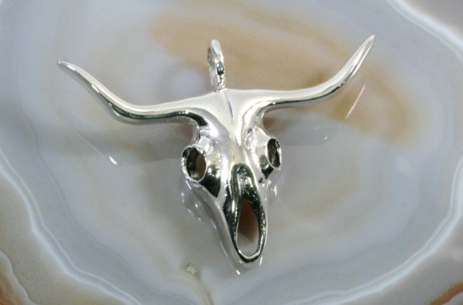 Longhorn Bull Skull Pendant 925 Sterling Silver | Etsy