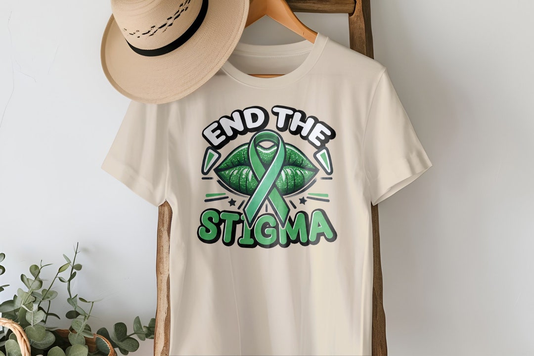 End the Stigma Green Ribbon T-shirt, Mental Health Awareness, Sparkling ...