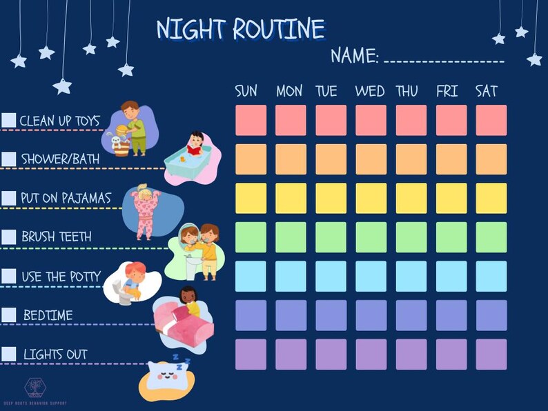 Night Routine Checklist for Kids - Etsy