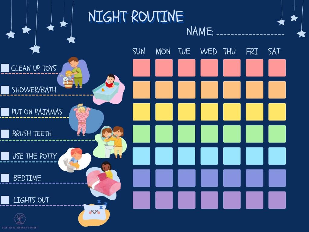 Night Routine Checklist for Kids - Etsy
