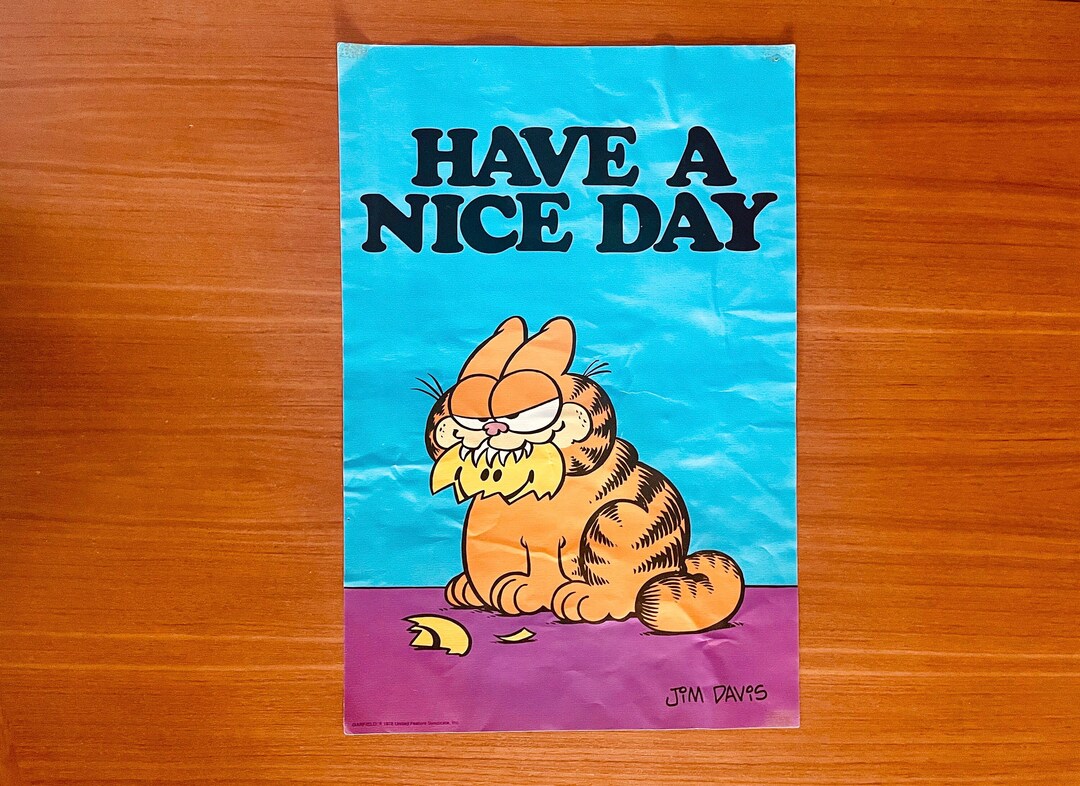 Vintage 80's Garfield have a Nice Day Wall Hanging Cat Poster for Desk ...