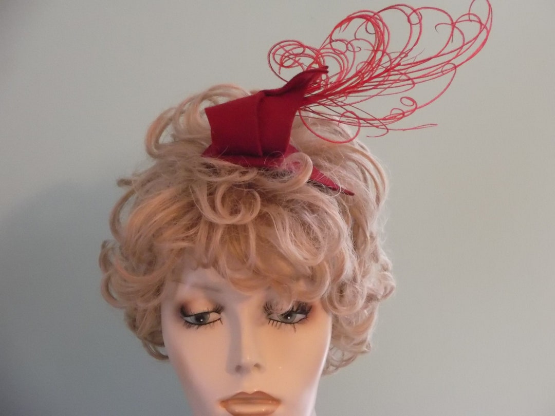 Modern Artsy Fascinator, Small Red Felt Head Piece, Millinery Headband ...