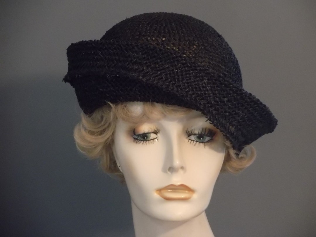 Black Seagrass Straw Beret Style Hat, Black Straw Cloche, Hand Blocked ...