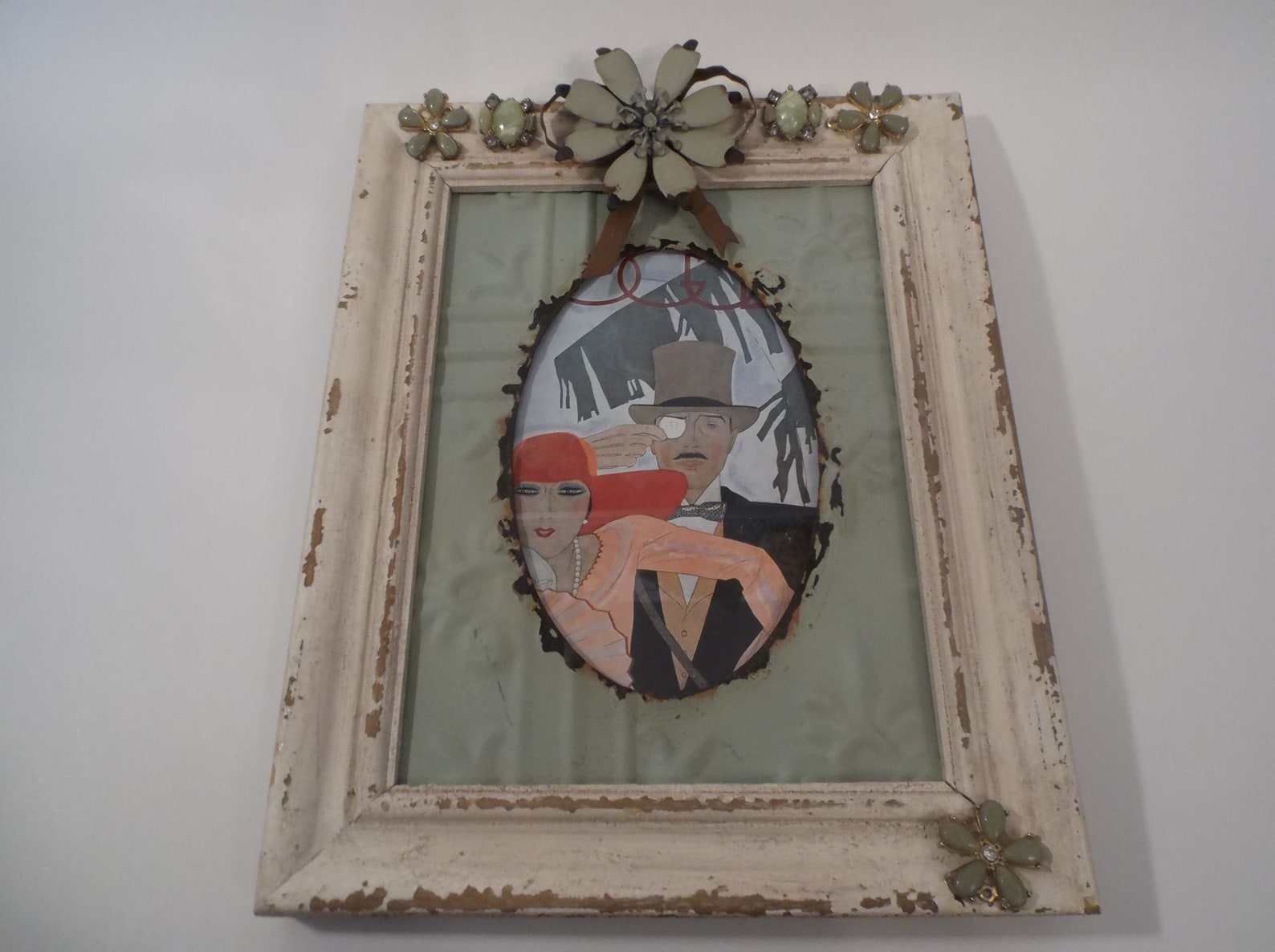 Bejeweled Shabby Chic Wood & Tin Frame, White, Sea Foam Green, 8x10, 3 ...