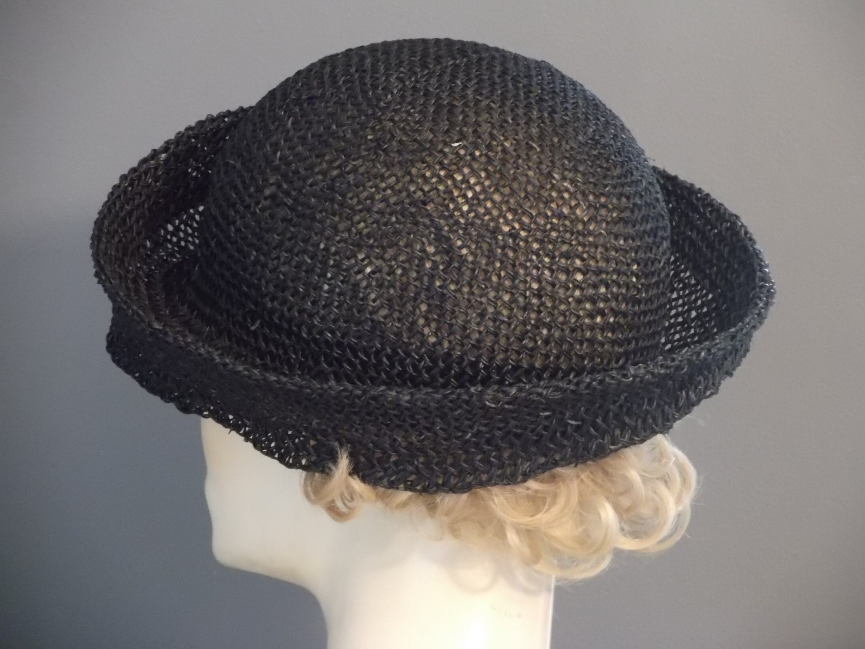 Black Seagrass Straw Beret Style Hat, Black Straw Cloche, Hand Blocked ...