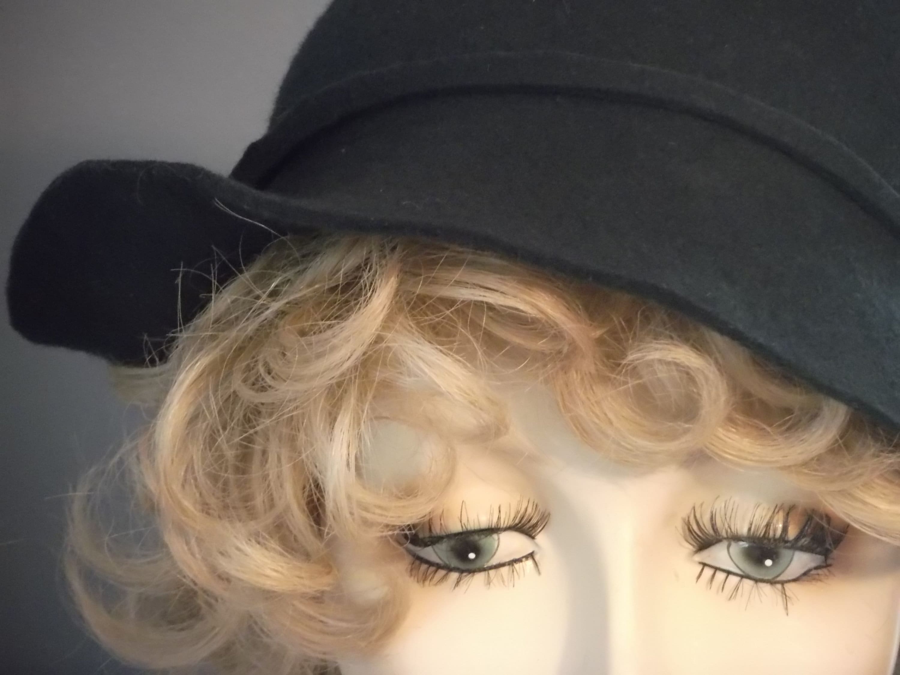 Navy Black Felt Tilt Hat Asymmetrical Brim Vintage - Etsy