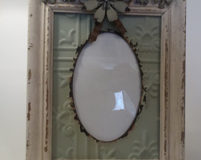 Bejeweled Shabby Chic Wood & Tin Frame, White, Sea Foam Green, 8"x10 ...