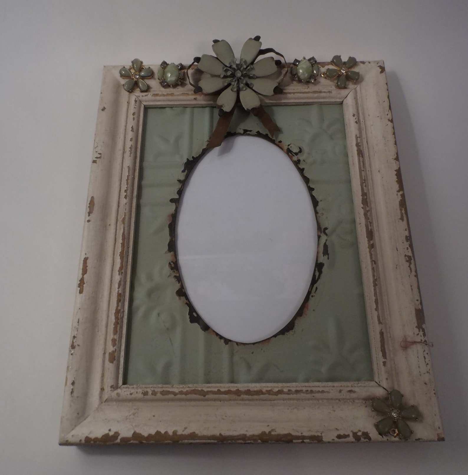 Bejeweled Shabby Chic Wood & Tin Frame, White, Sea Foam Green, 8x10, 3 ...