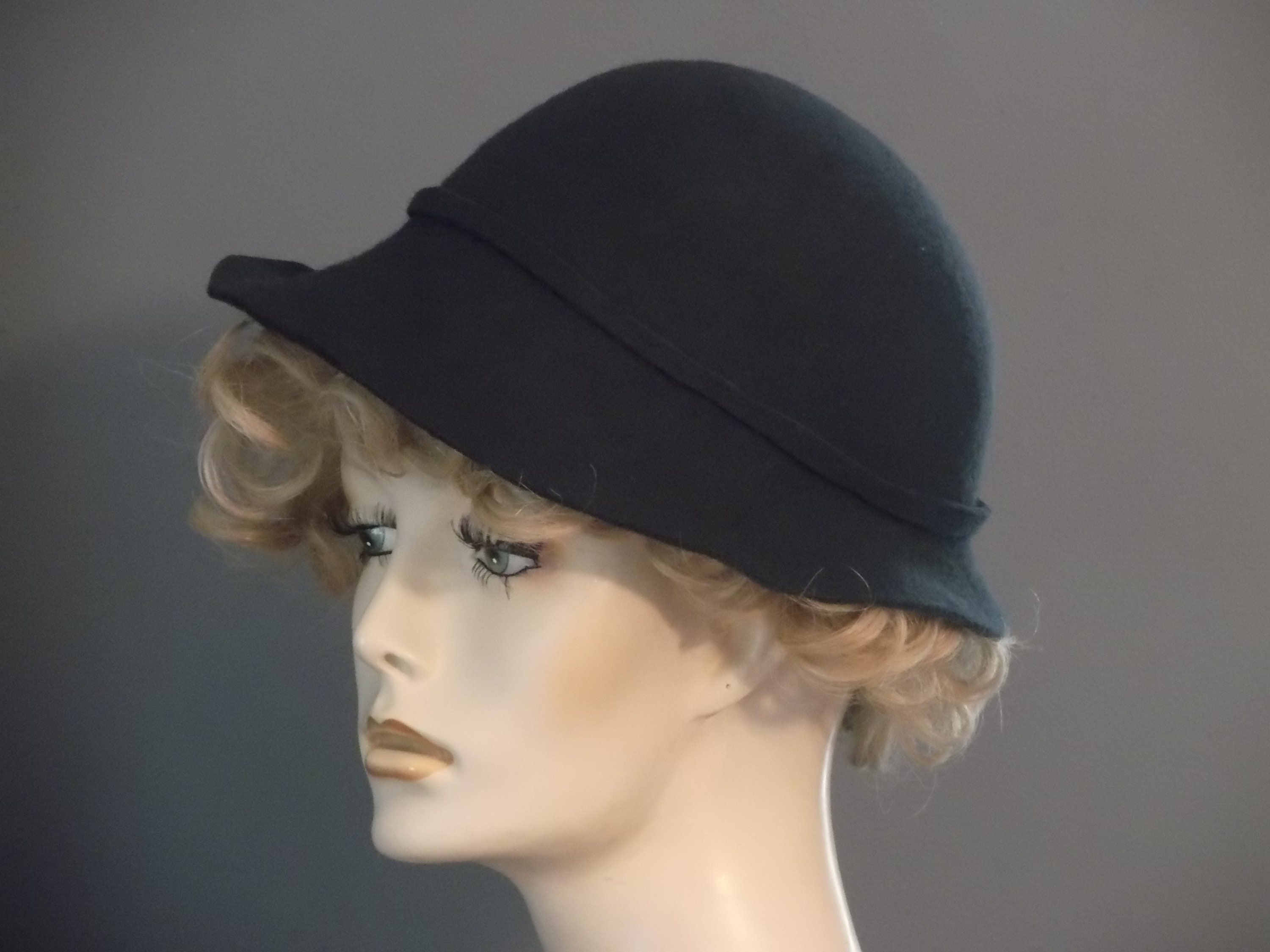 Navy Black Felt Tilt Hat Asymmetrical Brim Vintage - Etsy