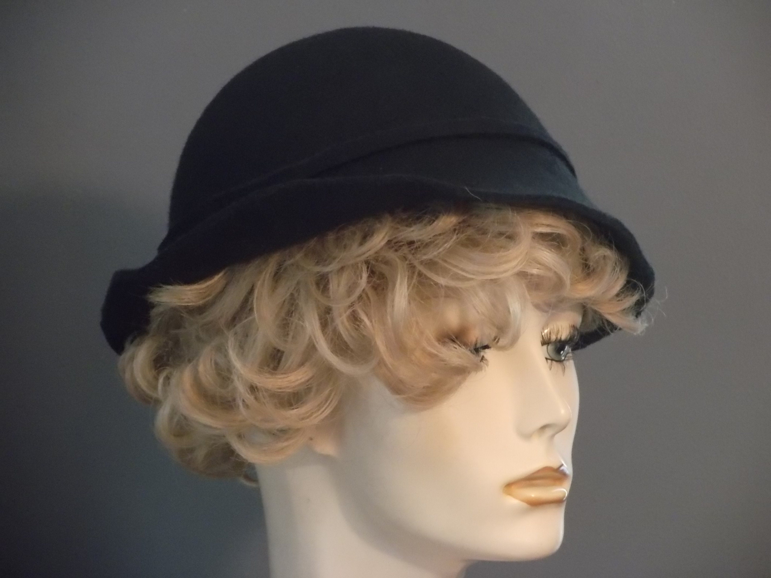 Navy Black Felt Tilt Hat Asymmetrical Brim Vintage - Etsy