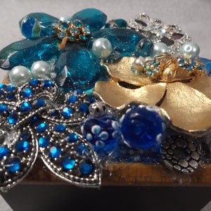 Hand Crafted Jeweled Trinket Box, One of a Kind, Bejeweled Blue/gold ...