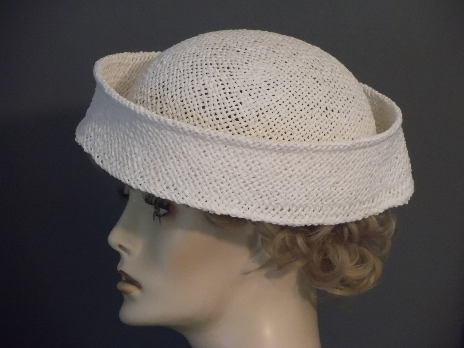 White Straw Beret Type Hat Vintage Style Hand Molded Unique | Etsy