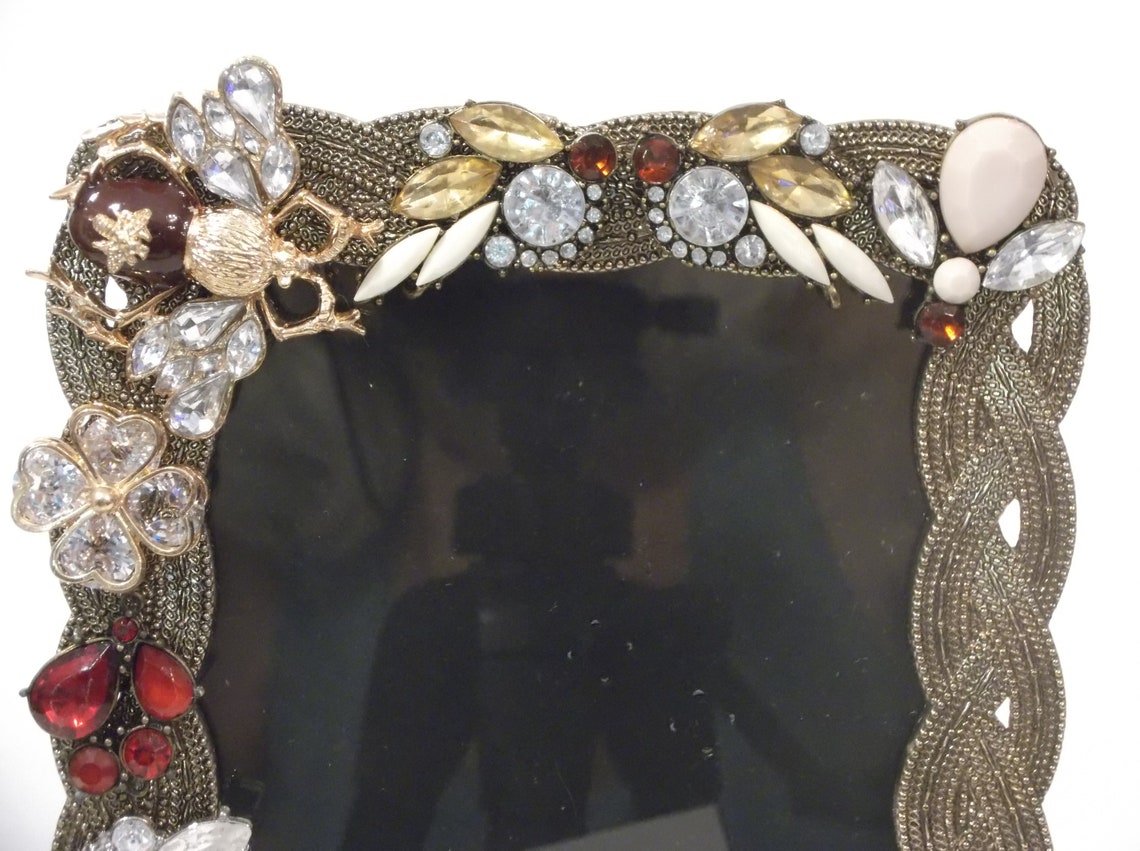 Bejeweled Burnished Gold Metal Picture Frame: Rhinestone Crystal Decor ...