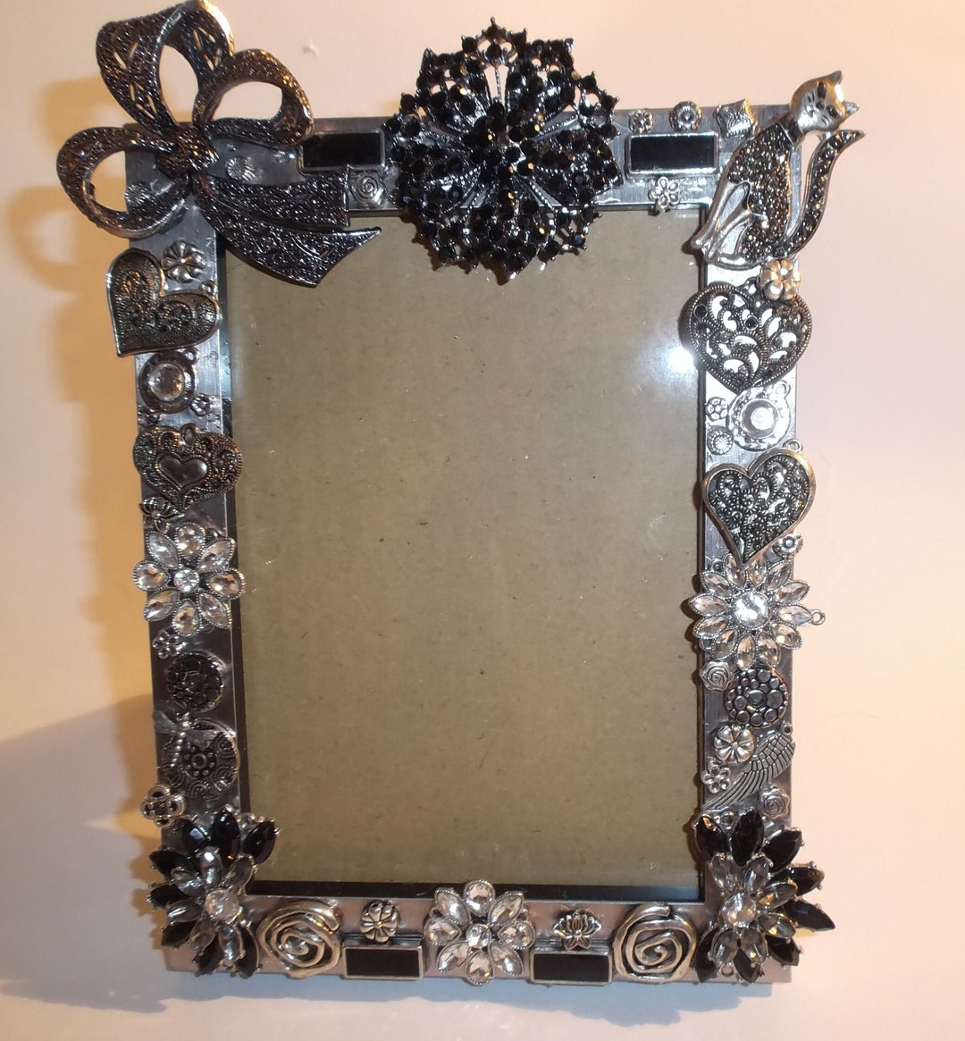 Jeweled Metal Frame Hand Set With Silver & Black Jewels, 6" X 8 ...