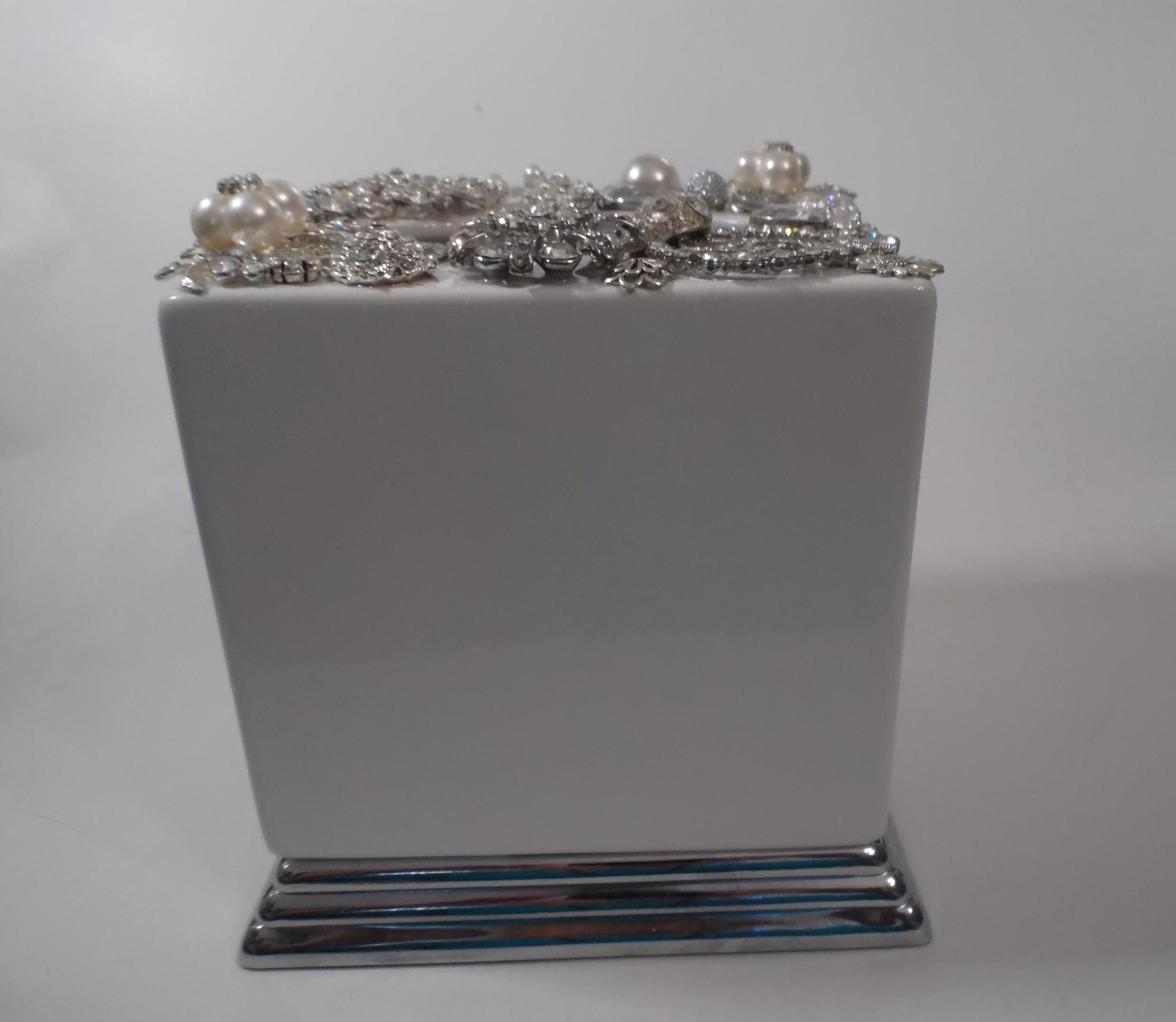 Bejeweled White Cube Tissue Box Cover, Dazzling Rhinestone and Pearl ...