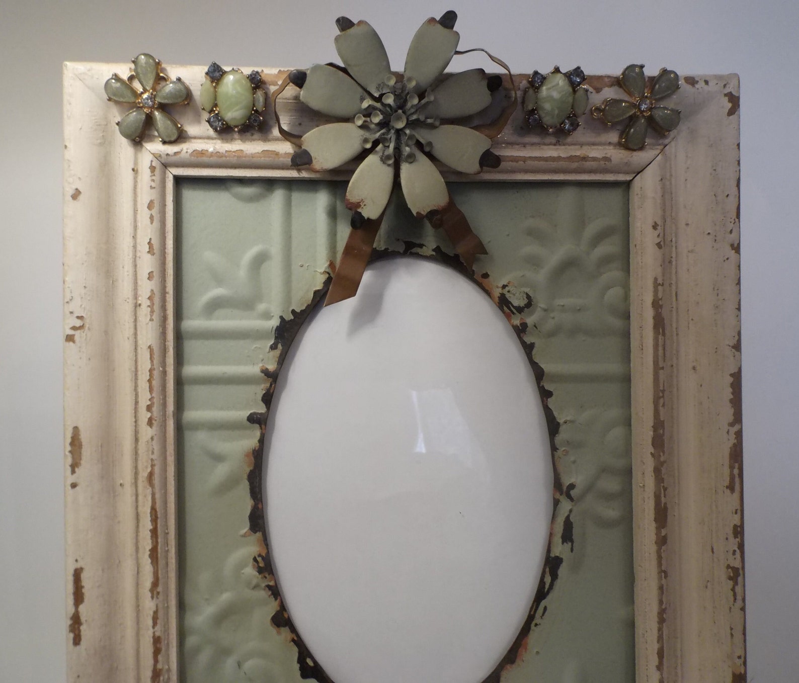 Bejeweled Shabby Chic Wood & Tin Frame, White, Sea Foam Green, 8x10, 3 ...