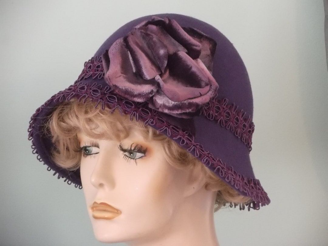 Women's Purple Felt Vintage Style Cloche, Downton Abbey Inspired Hat ...