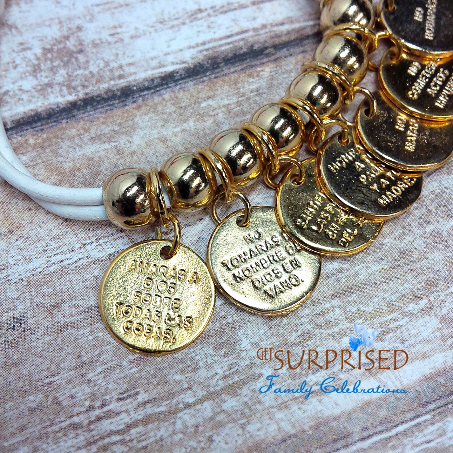 18k Gold Plated Ten Commandments Charms - Spanish, DIY Communion Gift ...