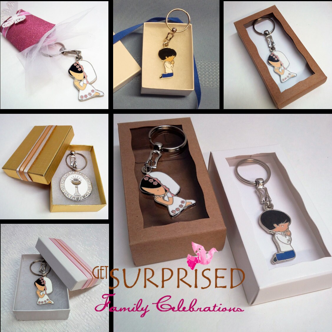 5 COMMUNION KEY RING, Fine Enamel Communion Chalice Key Chain. First ...