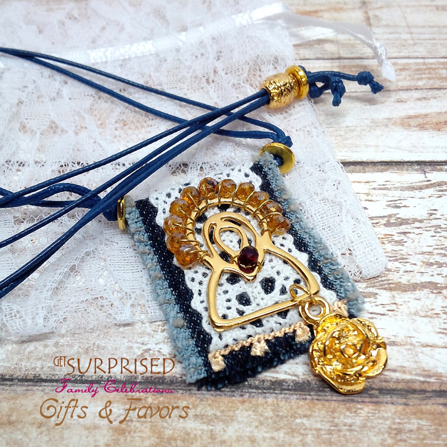 TOPAZ CRYSTALS SCAPULAR. Mystical Rose. Jean & Lace Original Necklace ...