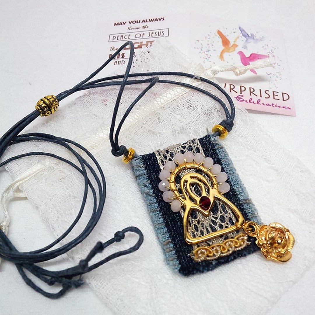 PINK CRYSTALS SCAPULAR. Mystical Rose Jean & Lace Original Necklace ...