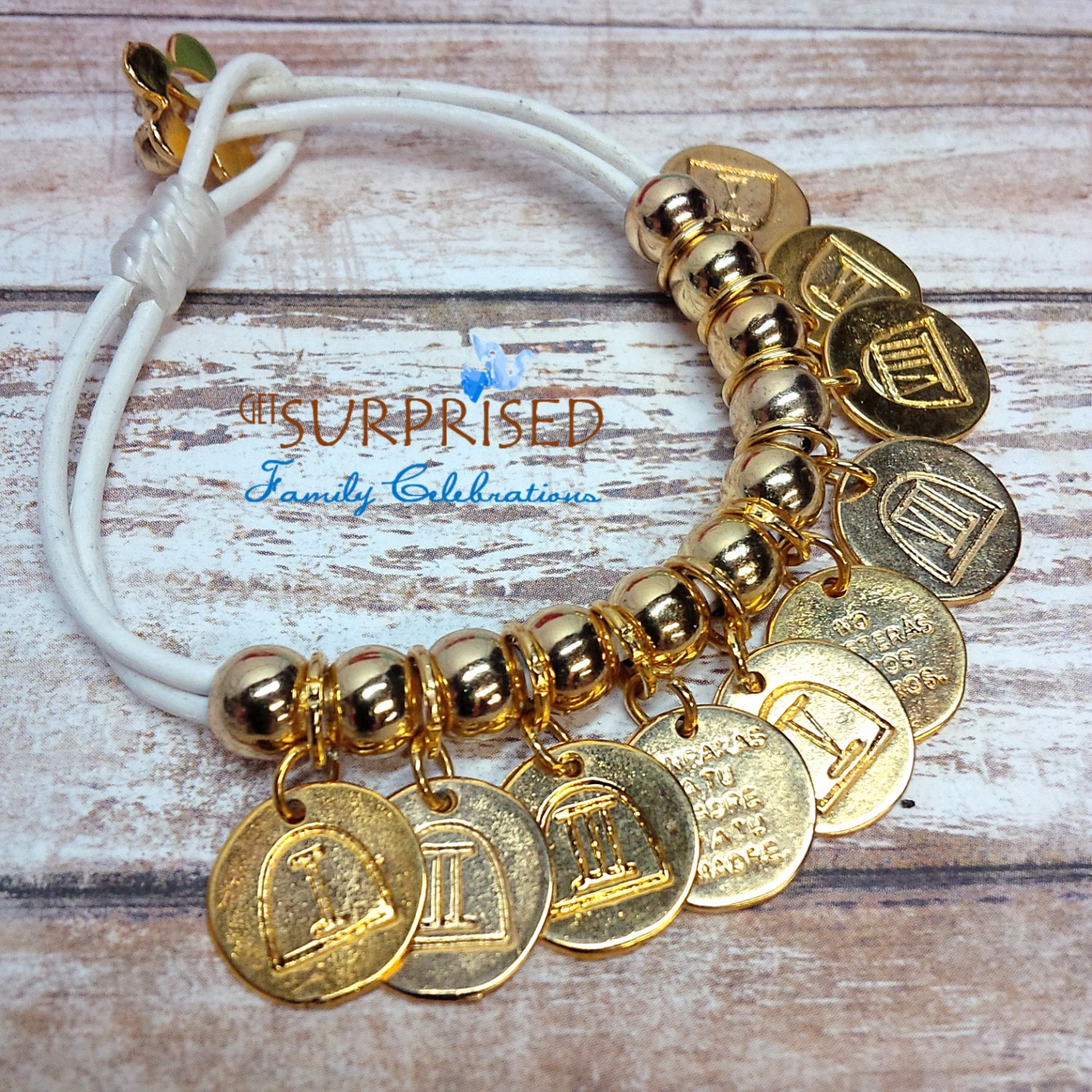 10 COMMANDMENTS SPANISH BRACELET. Handcrafted Leather Decade. Gold ...