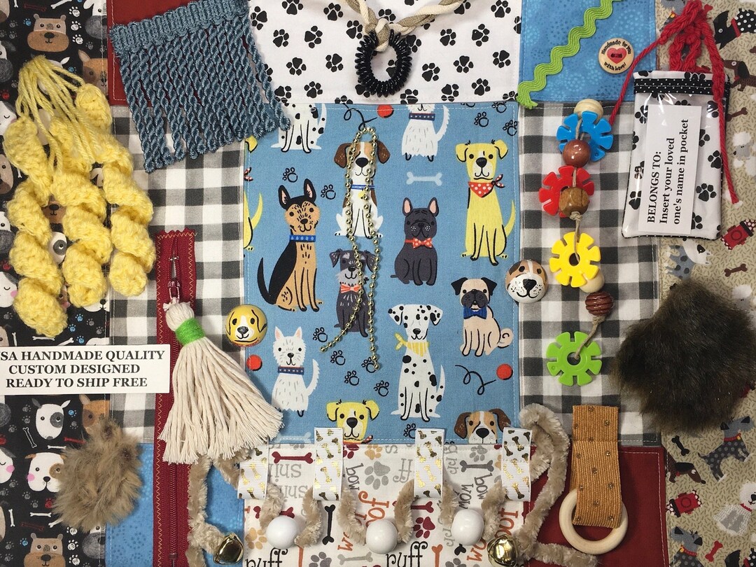 Dogs Fidget Mat, Dementia Fidget Quilt, Sensory Quilt, Fidget Blanket ...
