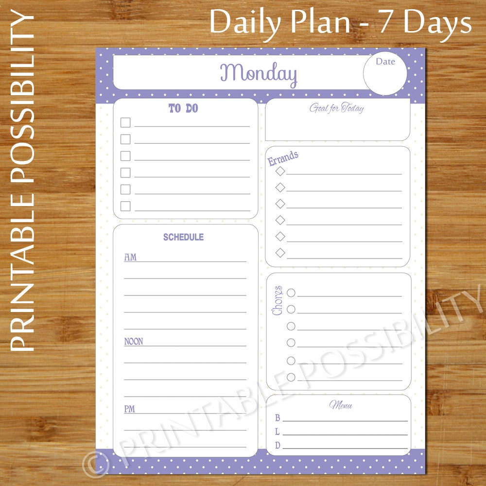 7 Printable Daily Planner Pages Colorful Daily To Do List | Etsy