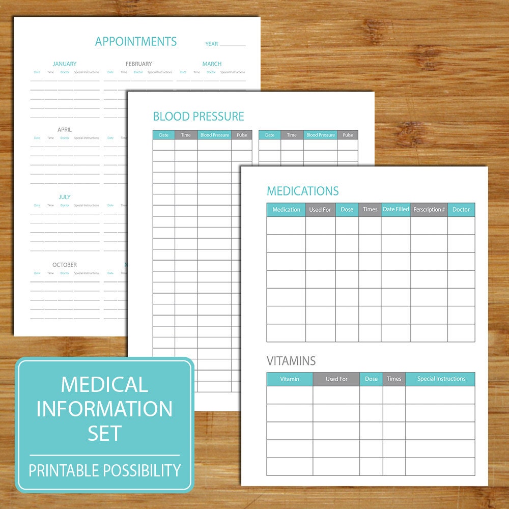 Medical Information Packet Printable Set to Track Your - Etsy