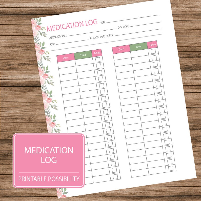 Medication Log Printable Page to Track Medication Dosage Dosage Log ...