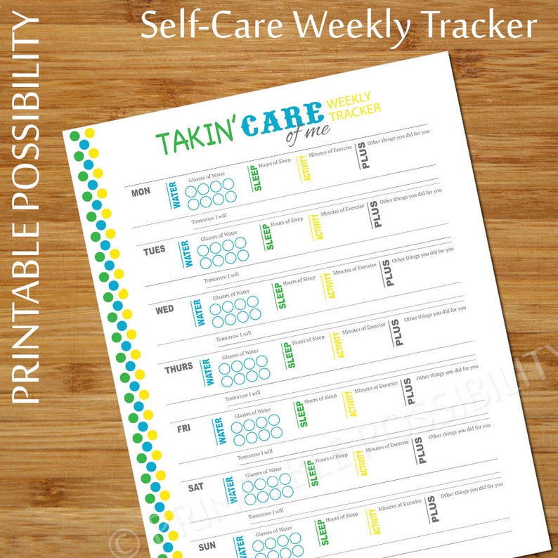 Self Care Tracker Weekly Personal Care Planner Page Water - Etsy