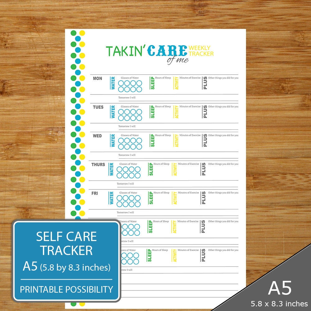 Self Care Tracker A5 SIZE Weekly Personal Care Tracking - Etsy