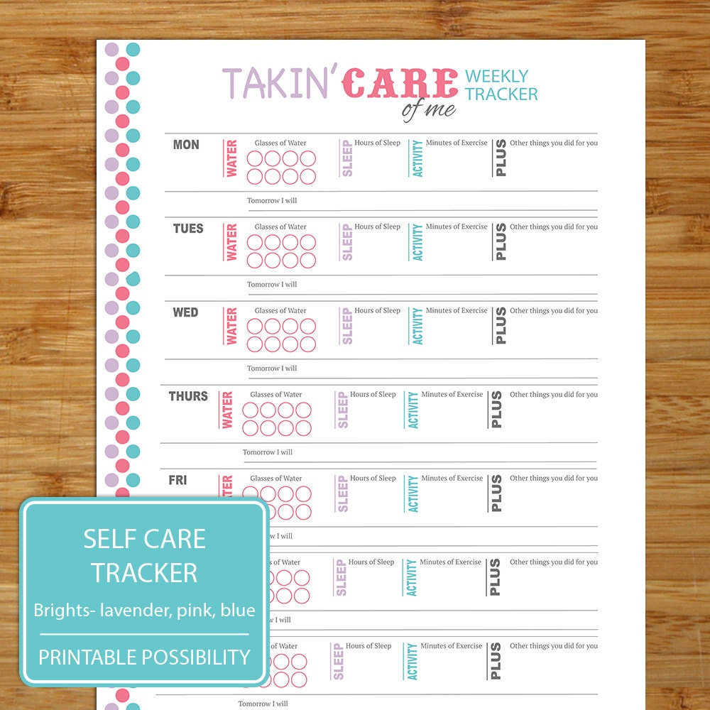 Self Care Tracker Weekly Personal Care Tracking Page Water | Etsy