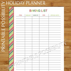 Holiday Baking and Party Printable Planner Set Christmas Baking List ...